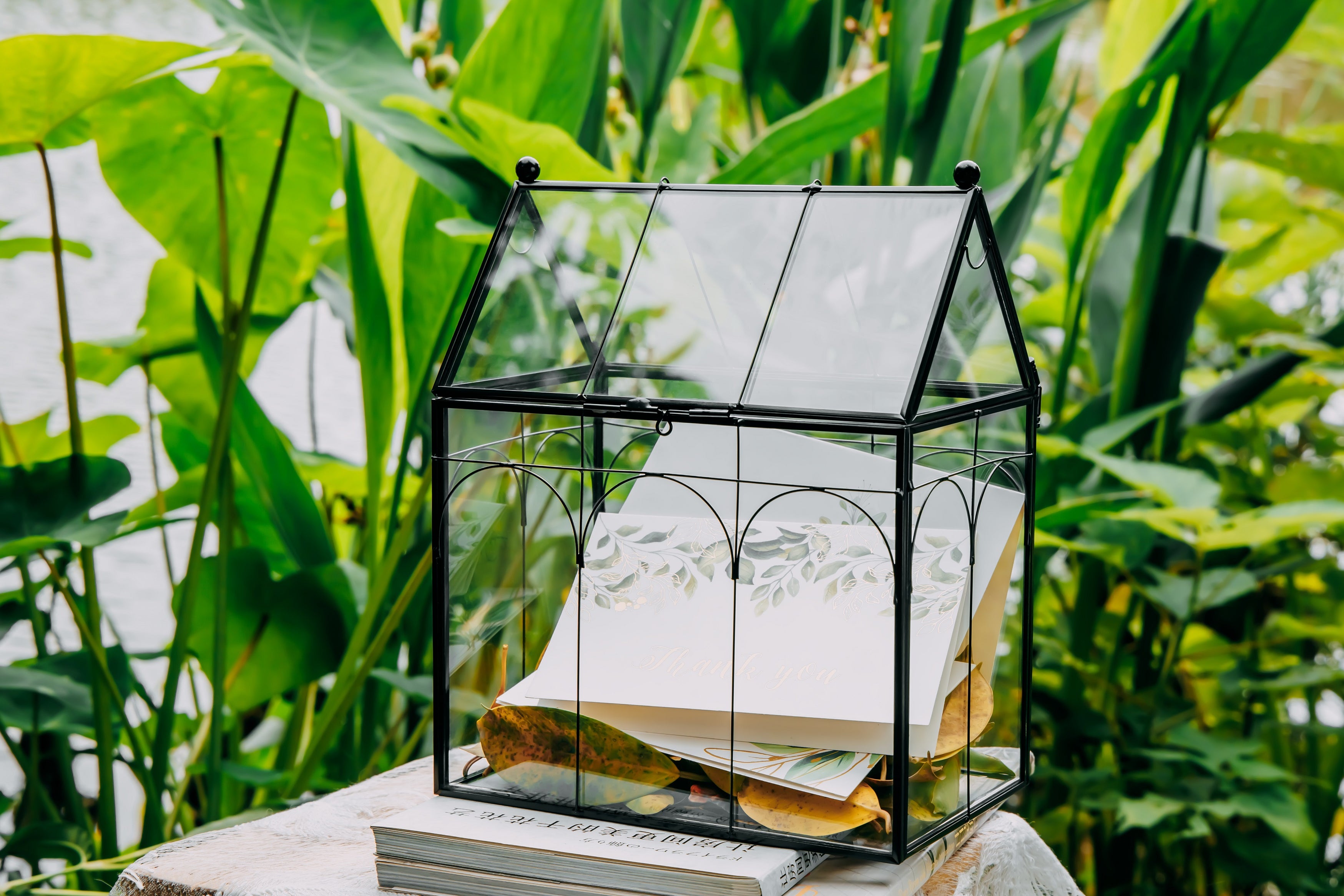 Vintage House Glass Geometric Terrarium Card Box Black — NCYPgarden