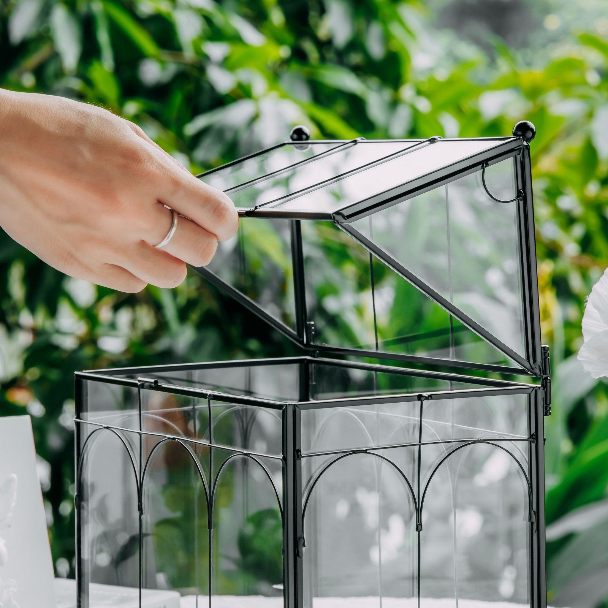 Vintage House Glass Geometric Terrarium Card Box Black — NCYPgarden