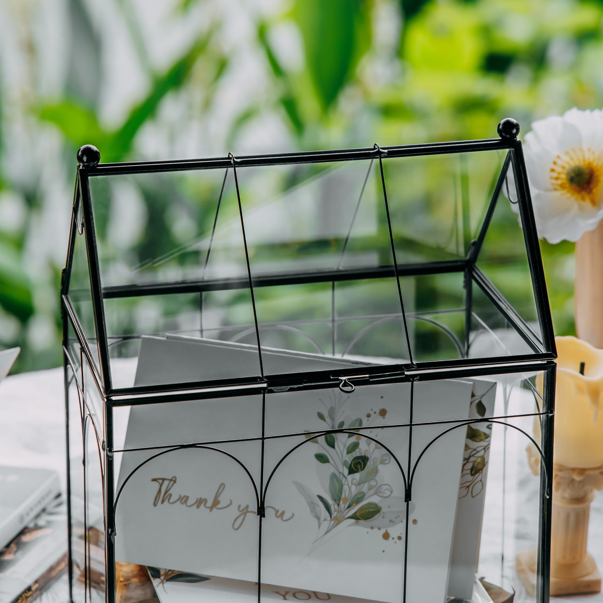 Vintage House Glass Geometric Terrarium Card Box Black — NCYPgarden