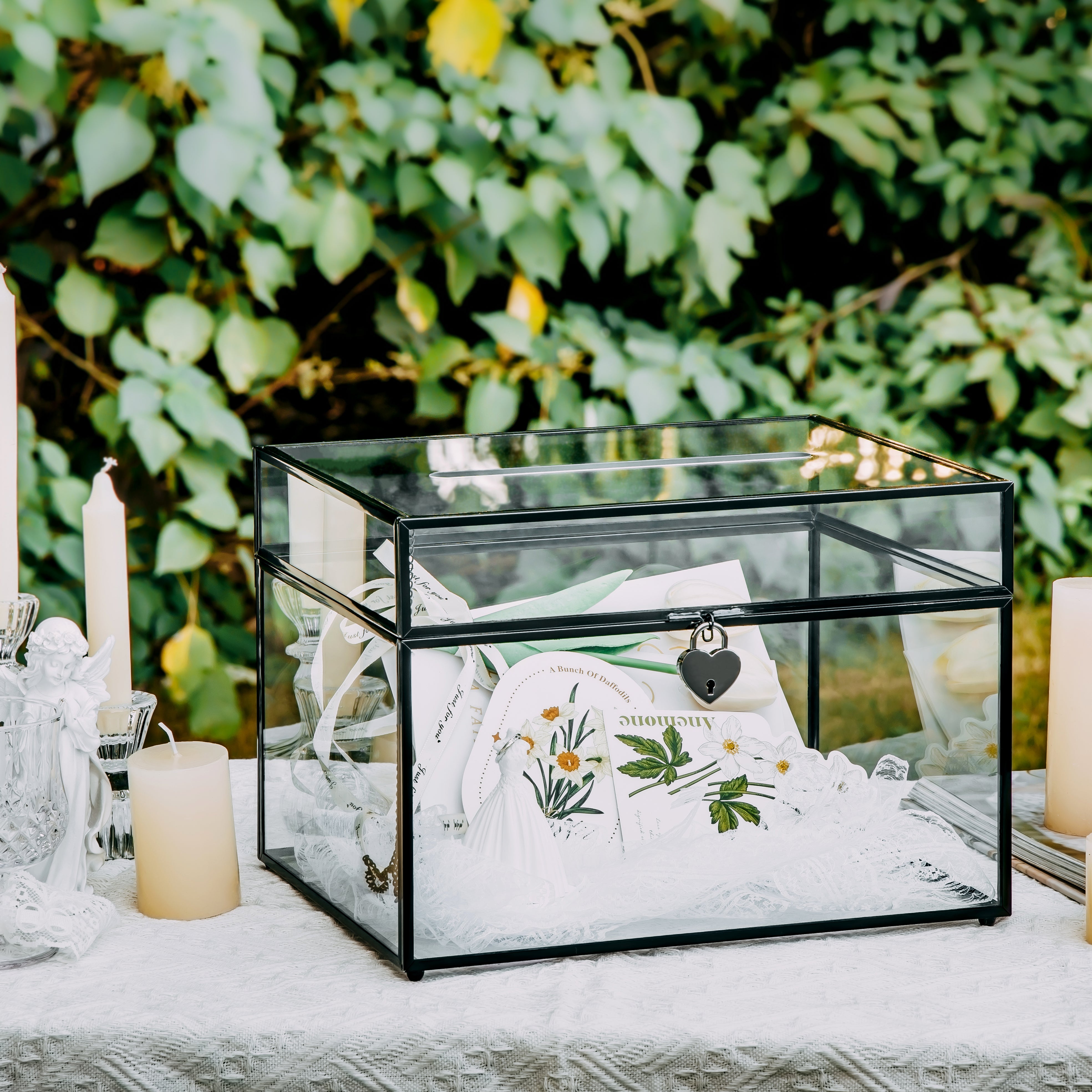 Black large Geometric Glass Card Box, Outdoor wedding — NCYPgarden
