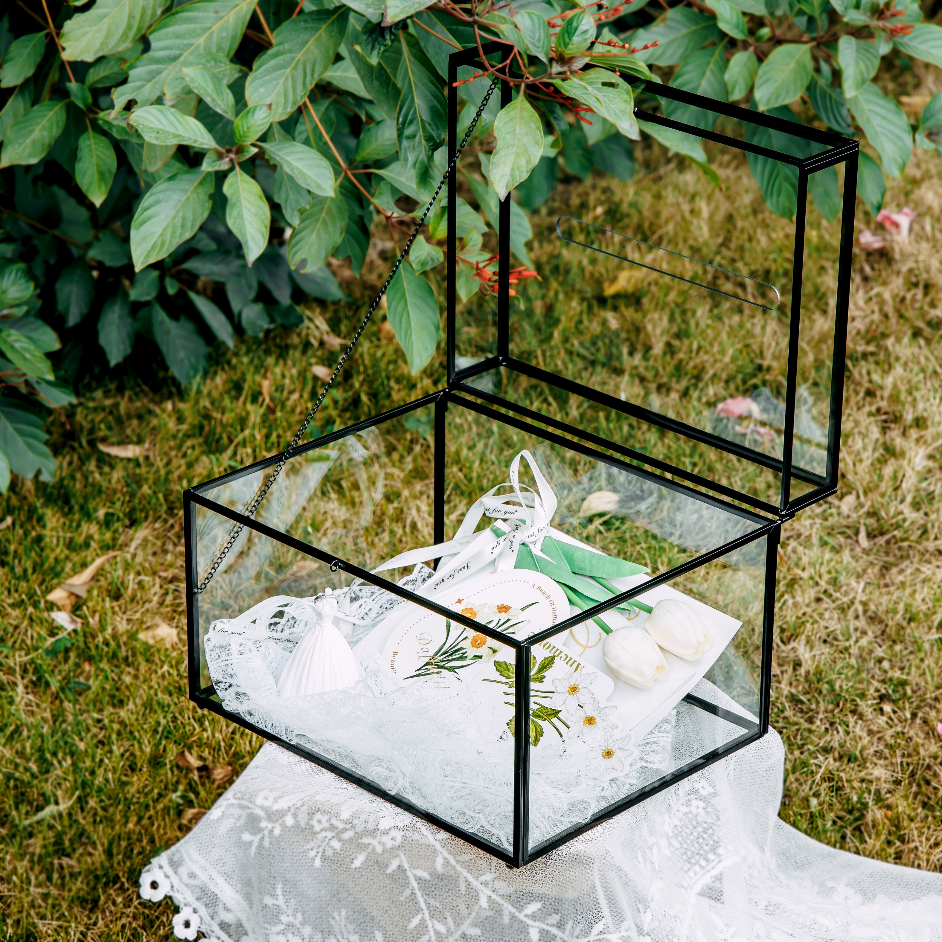 Black large Geometric Glass Card Box, Outdoor wedding — NCYPgarden
