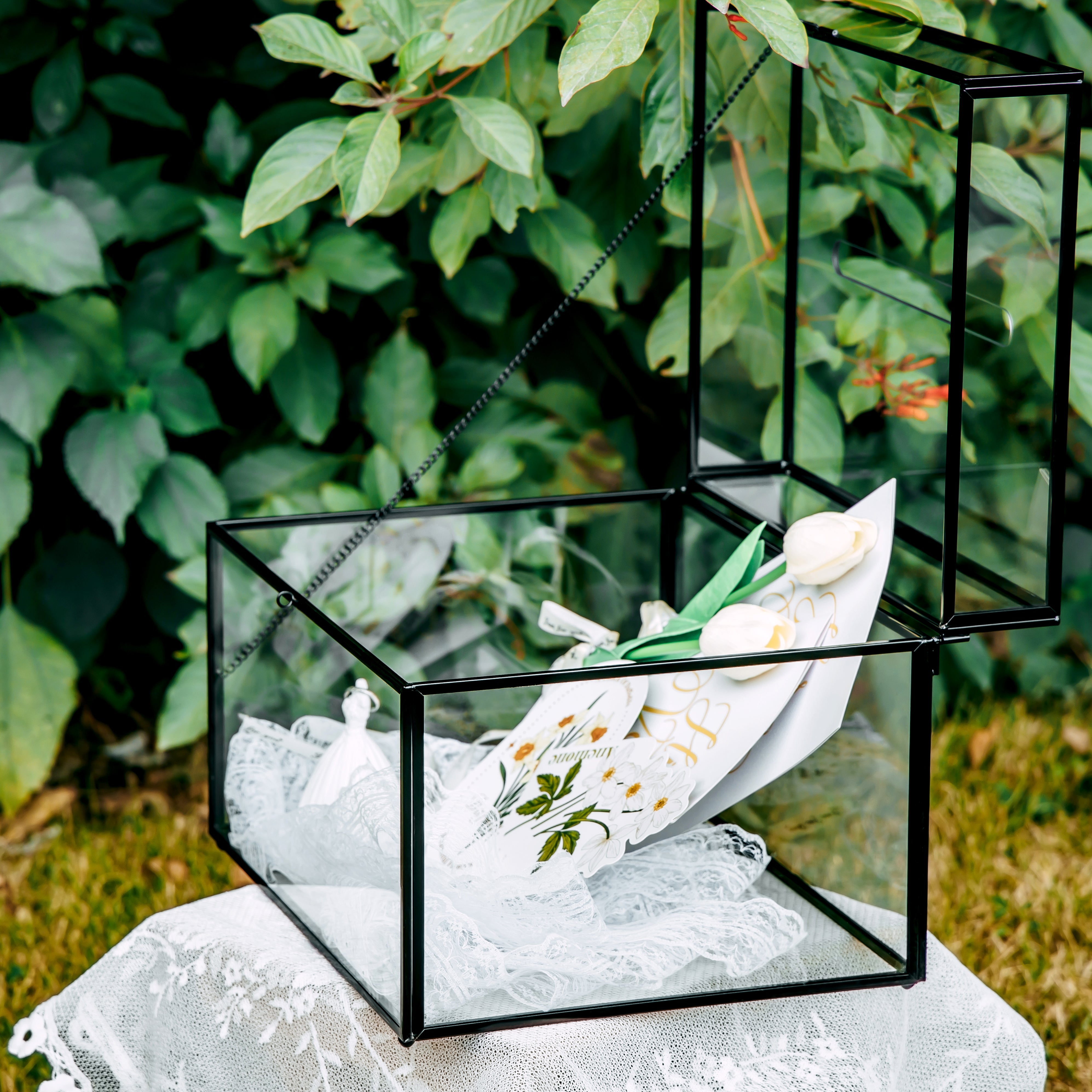 Black large Geometric Glass Card Box, Outdoor wedding — NCYPgarden