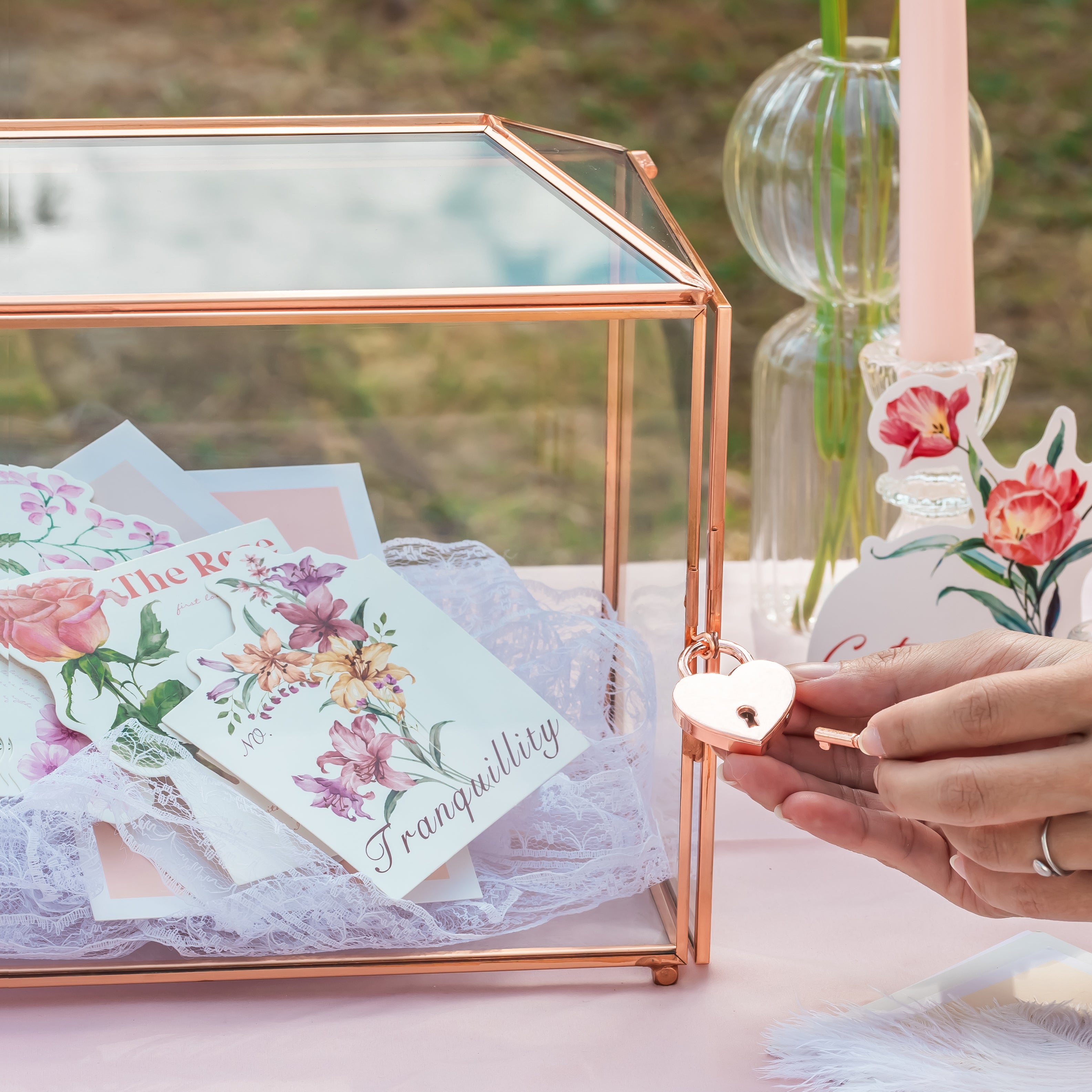 Elegant Rose Gold Pink Glass Card Box Terrarium — NCYPgarden