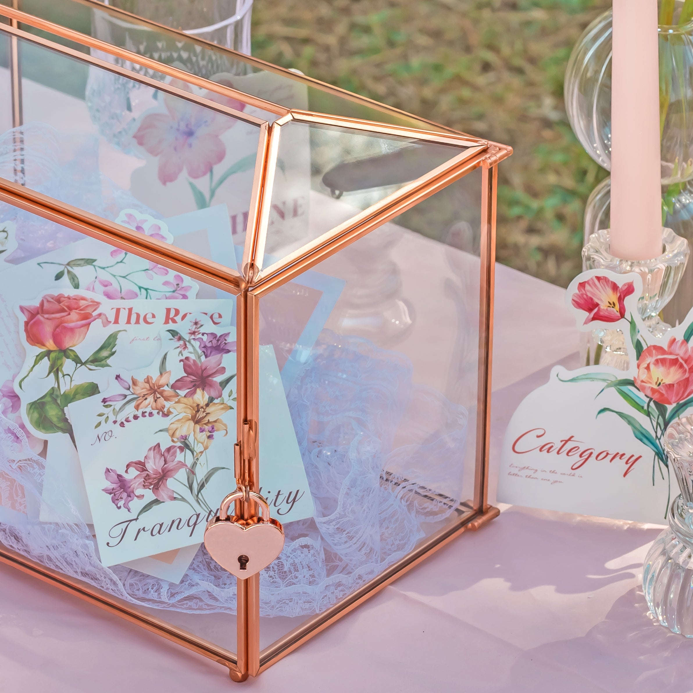 Elegant Rose Gold Pink Glass Card Box Terrarium — NCYPgarden