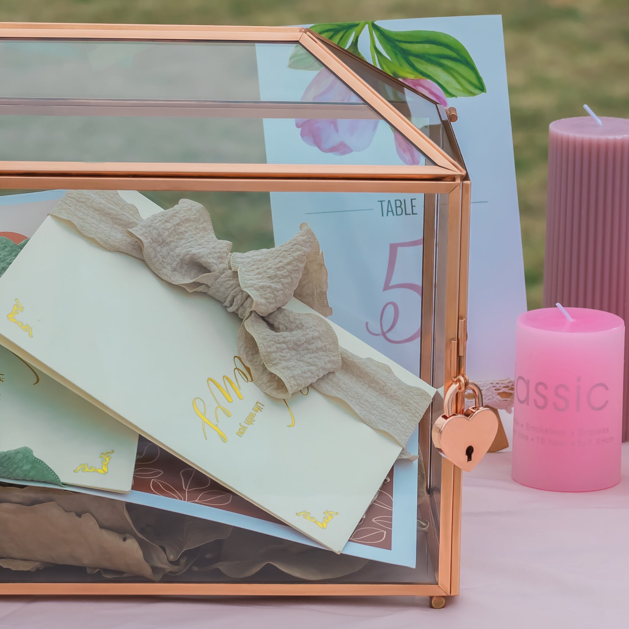 Elegant Rose Gold Pink Glass Card Box Terrarium — NCYPgarden