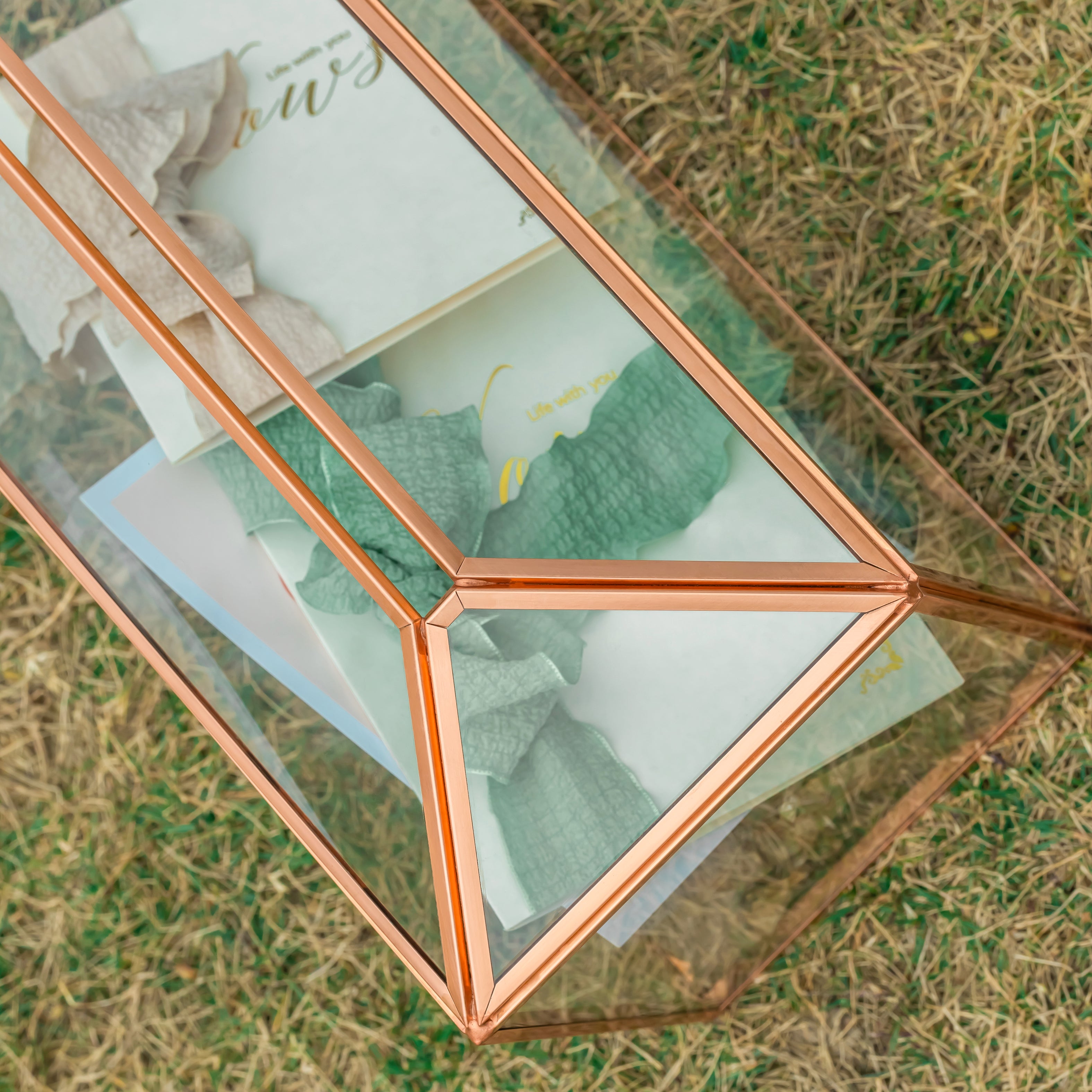 Elegant Rose Gold Pink Glass Card Box Terrarium — NCYPgarden