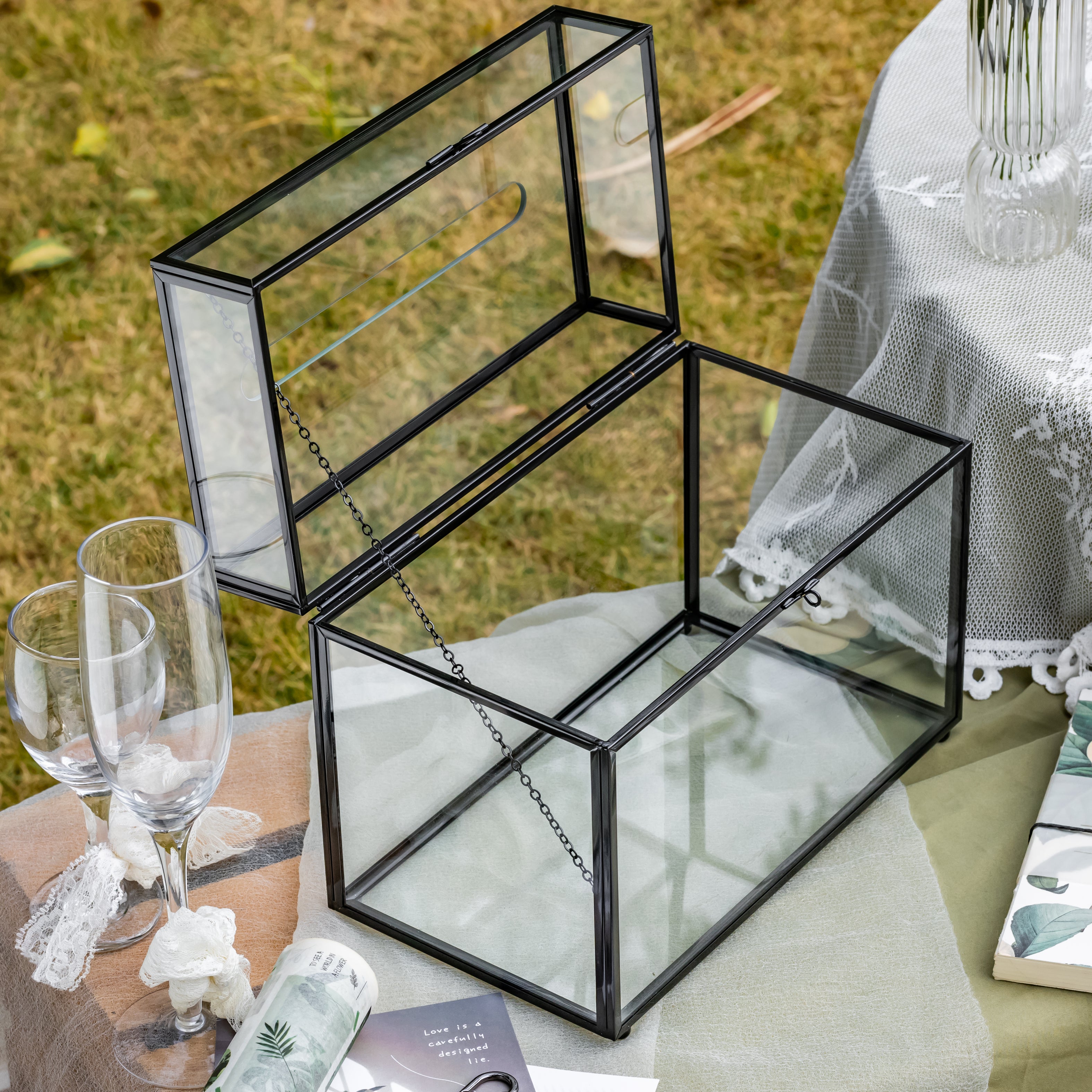 Lockable Black Geometric Glass Card Box Terrarium Foot Handmade ...