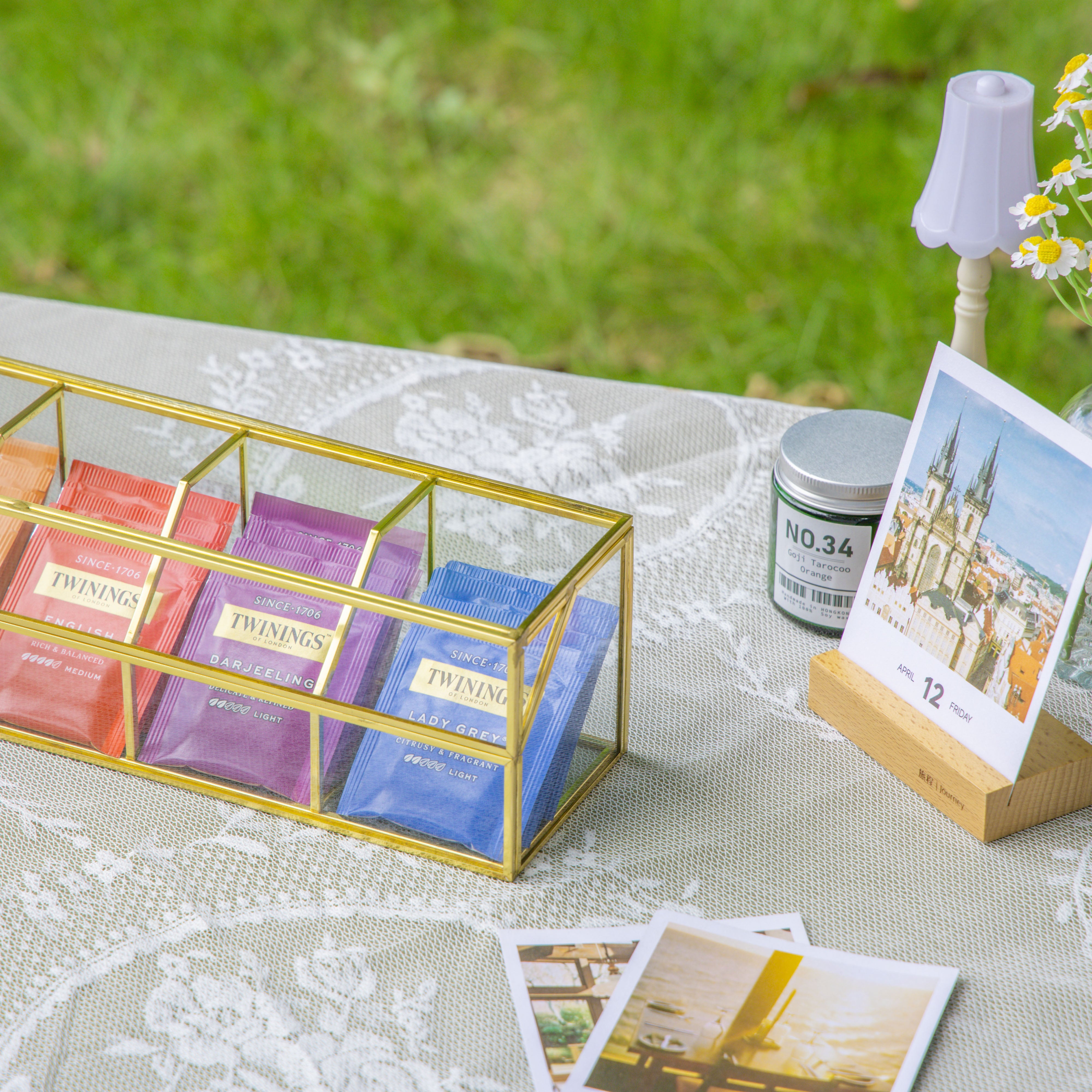 Glass Gold Tea Bag Box, 5 Compartments and Lid Storage Box, Tea Lovers ...