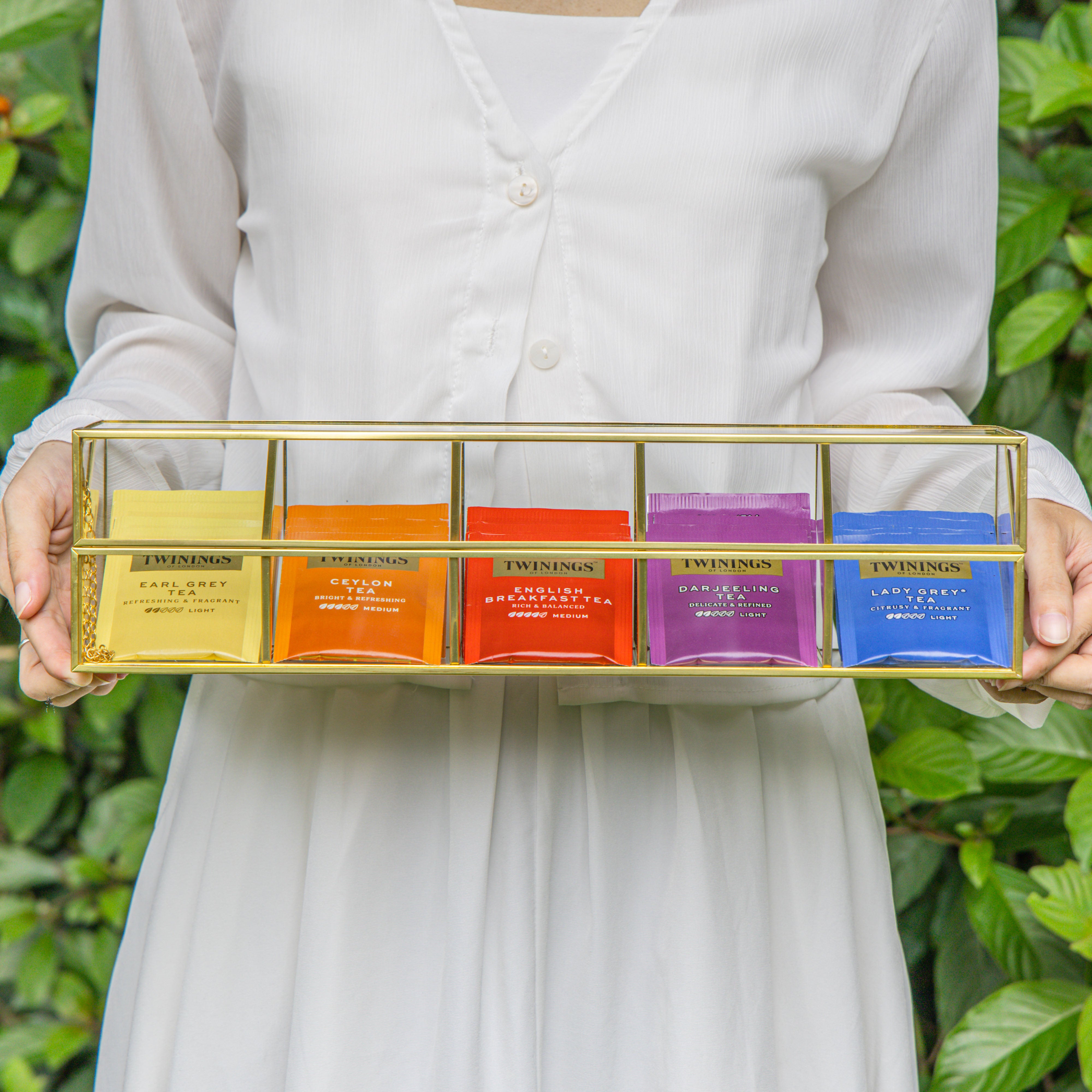 Glass Gold Tea Bag Box, 5 Compartments and Lid Storage Box, Tea Lovers ...