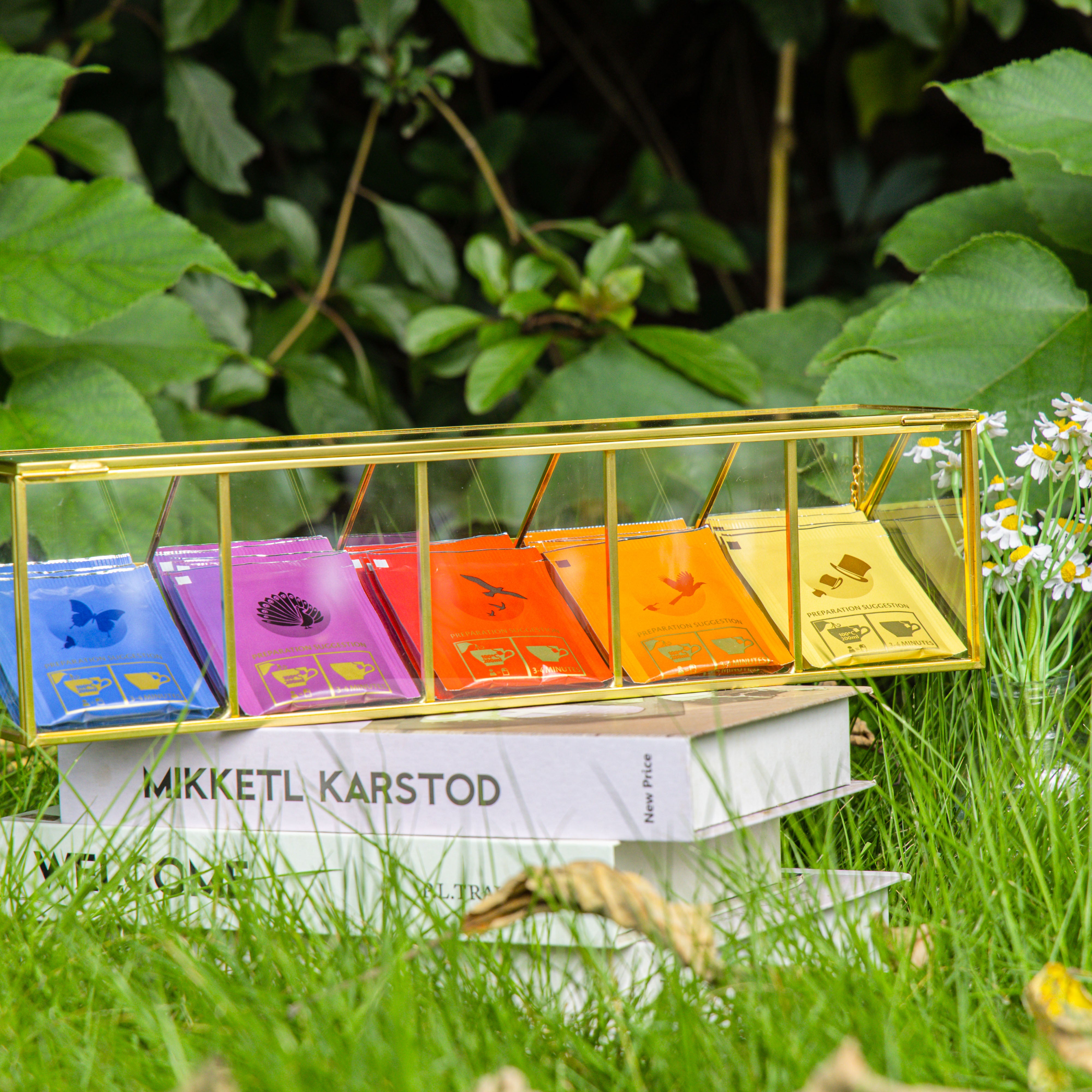 Glass Gold Tea Bag Box, 5 Compartments and Lid Storage Box, Tea Lovers ...