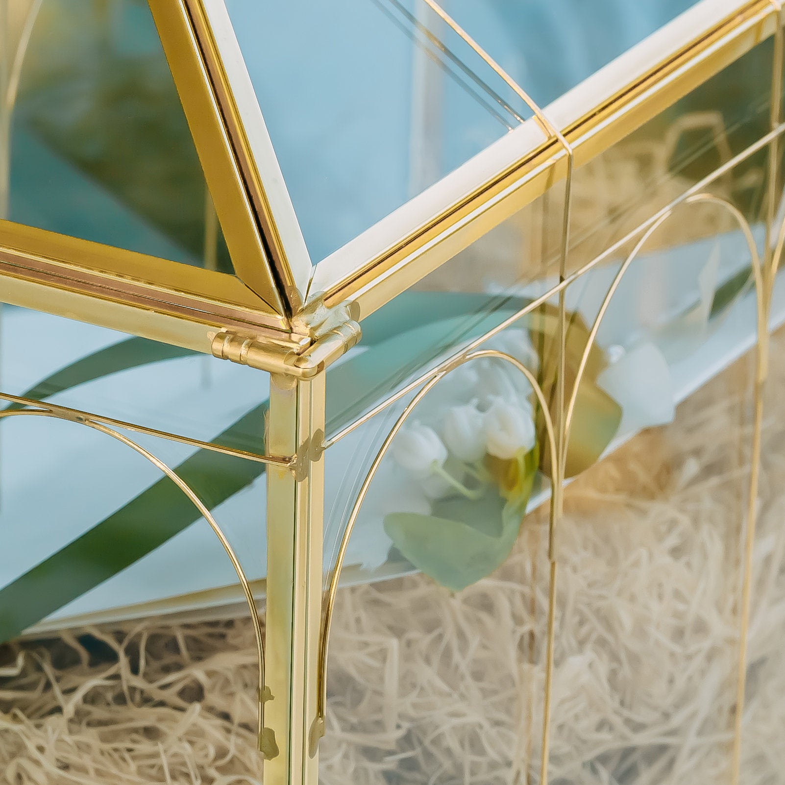 Vintage Gold Large Geometric Glass Card Box Terrarium with Slot, Heart ...