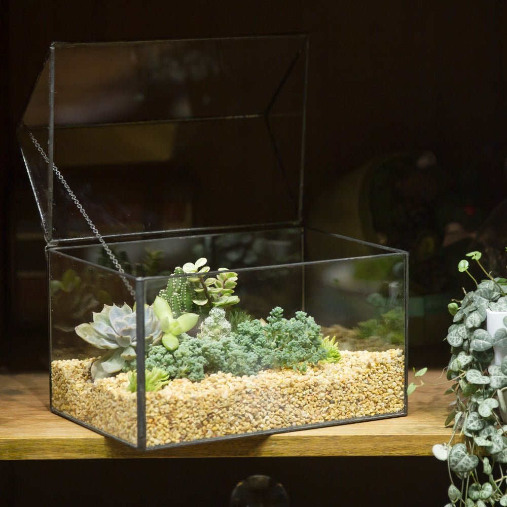 Handmade House Shape Glass Black Geometric Terrarium with Lid for ...
